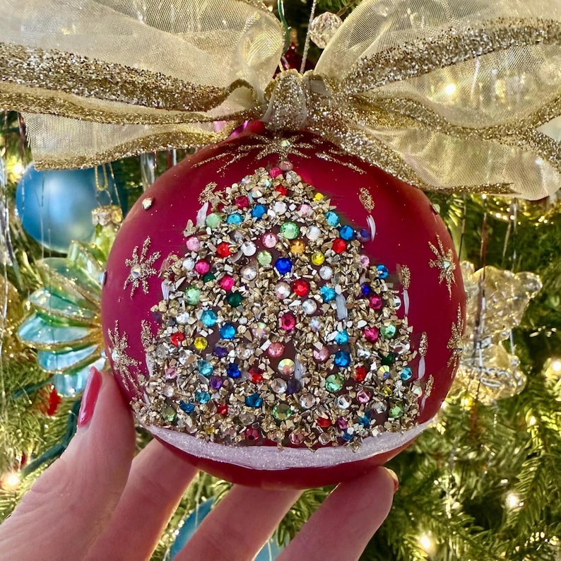 Handpainted Raspberry 4” Glass Christmas Tree Ornament, With Sparkling ...