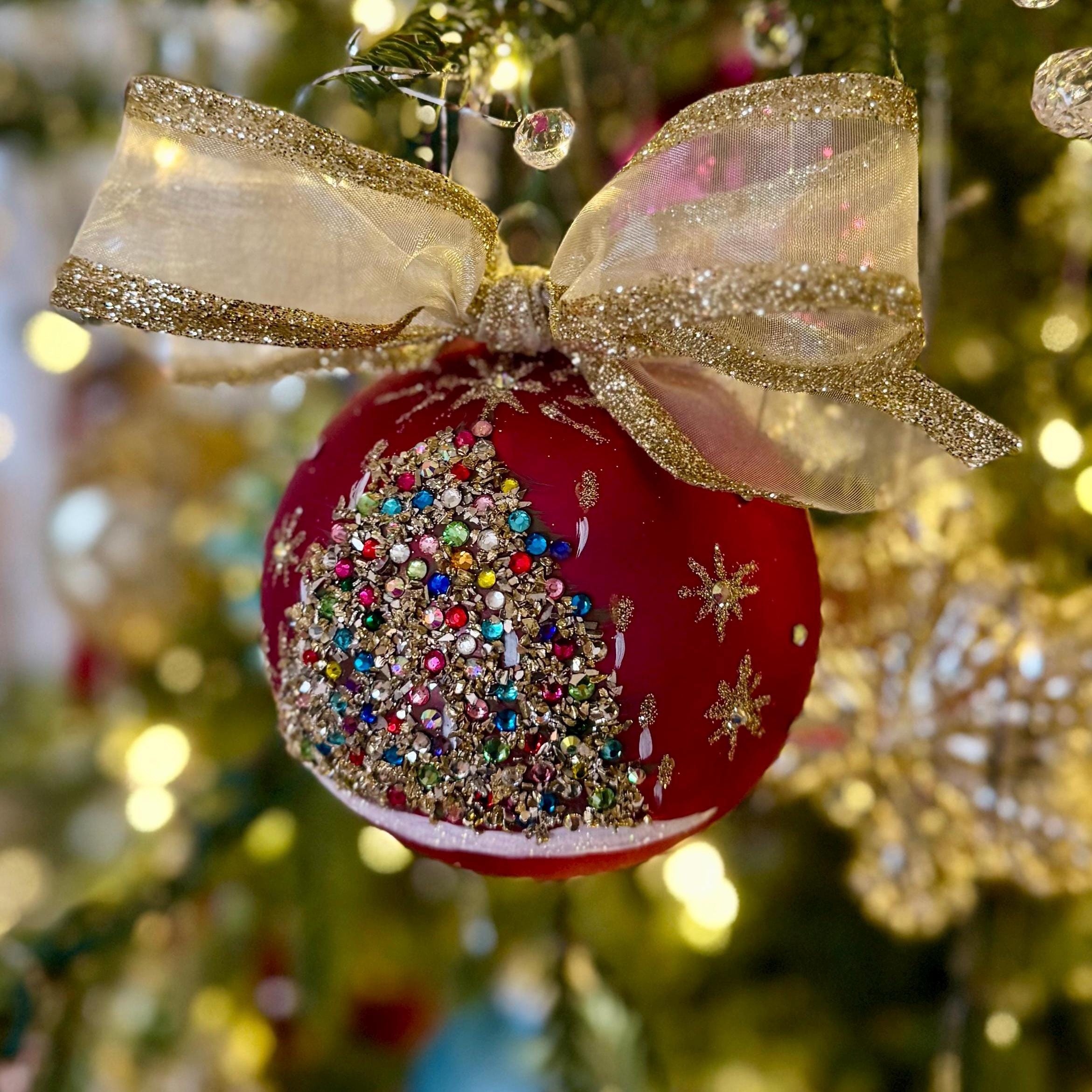 Handpainted Raspberry 4” Glass Christmas Tree Ornament, With Sparkling ...