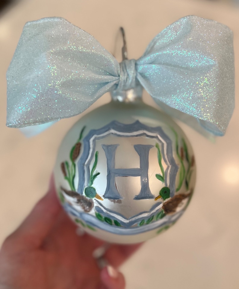 Gorgeous Boy Monogrammed Crest Glass Ornament, Handpainted ...