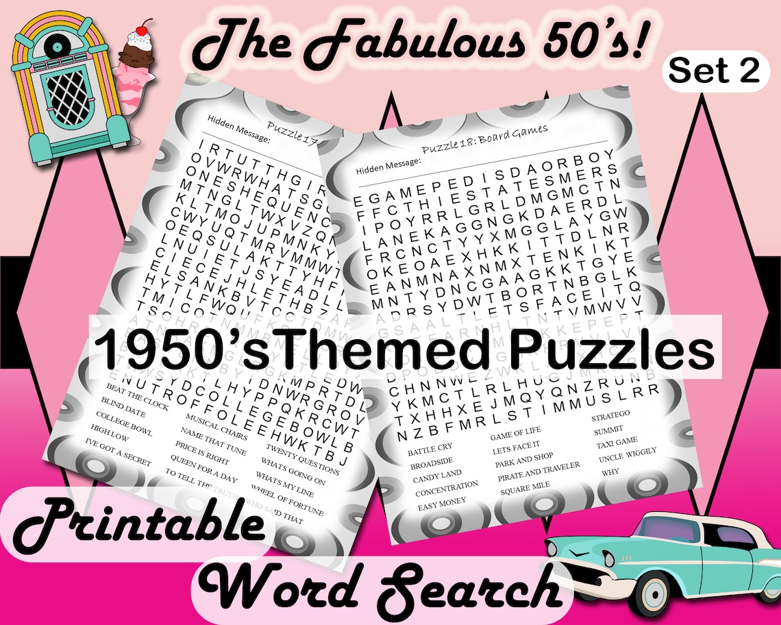 1950s Word Search | Set 2, Printable Puzzles (PDF Download) - Etsy