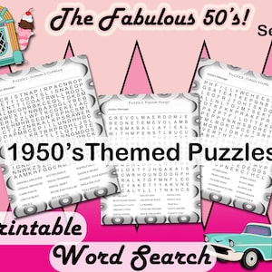 1950s Word Search | 20 Printable Puzzles & Answers (PDF Download) - Etsy