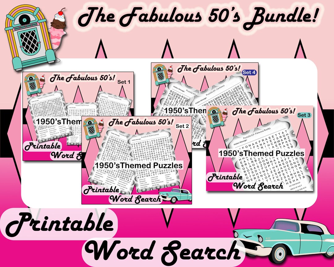 1950s Word Search | Retro Printable Puzzle Bundle (PDF) - Etsy