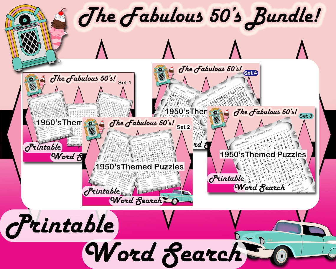 1950s Word Search | Retro Printable Puzzle Bundle (PDF) - Etsy