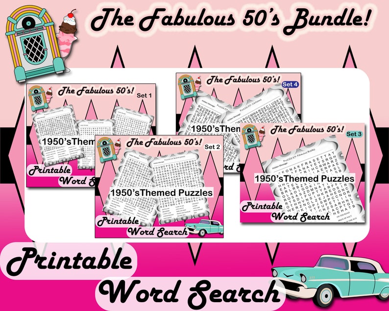 Word Search BUNDLE the Fabulous '50s PDF Printable | 80 Puzzles ...