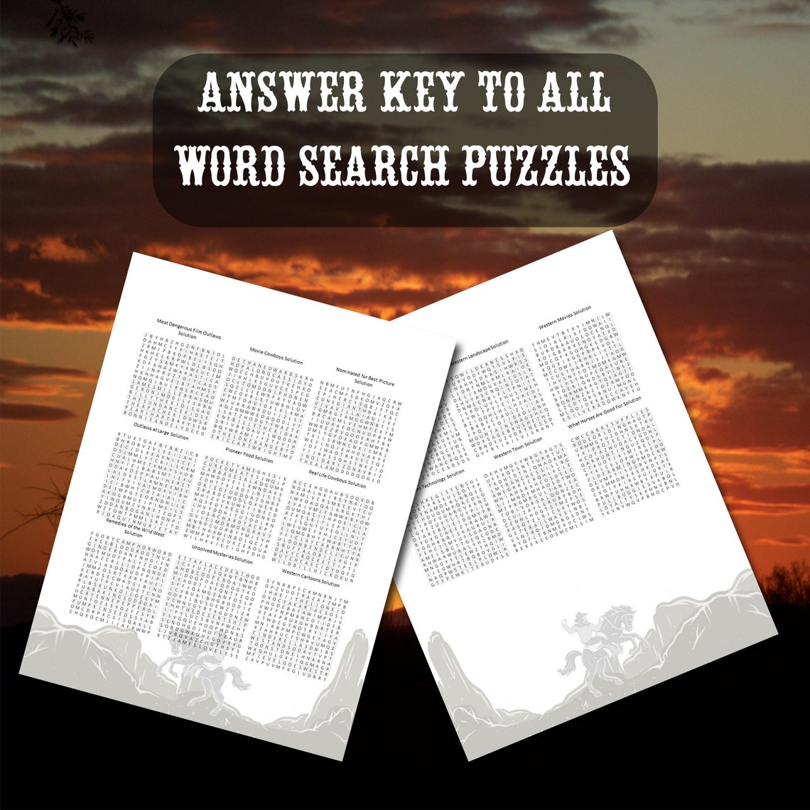 Hollywood Cowboy Printable Word Search PDF Game | Set 3 | 20 Puzzles ...