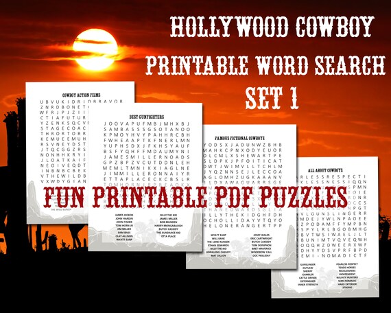 Hollywood Cowboy Printable Word Search PDF Game Set 1 20 - Etsy