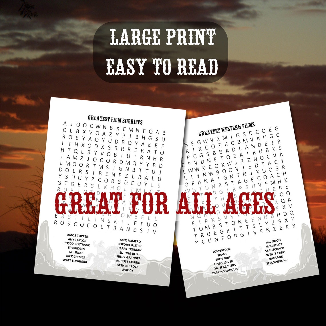 Hollywood Cowboy Word Search | 20 Puzzles, Western Theme (PDF Download ...