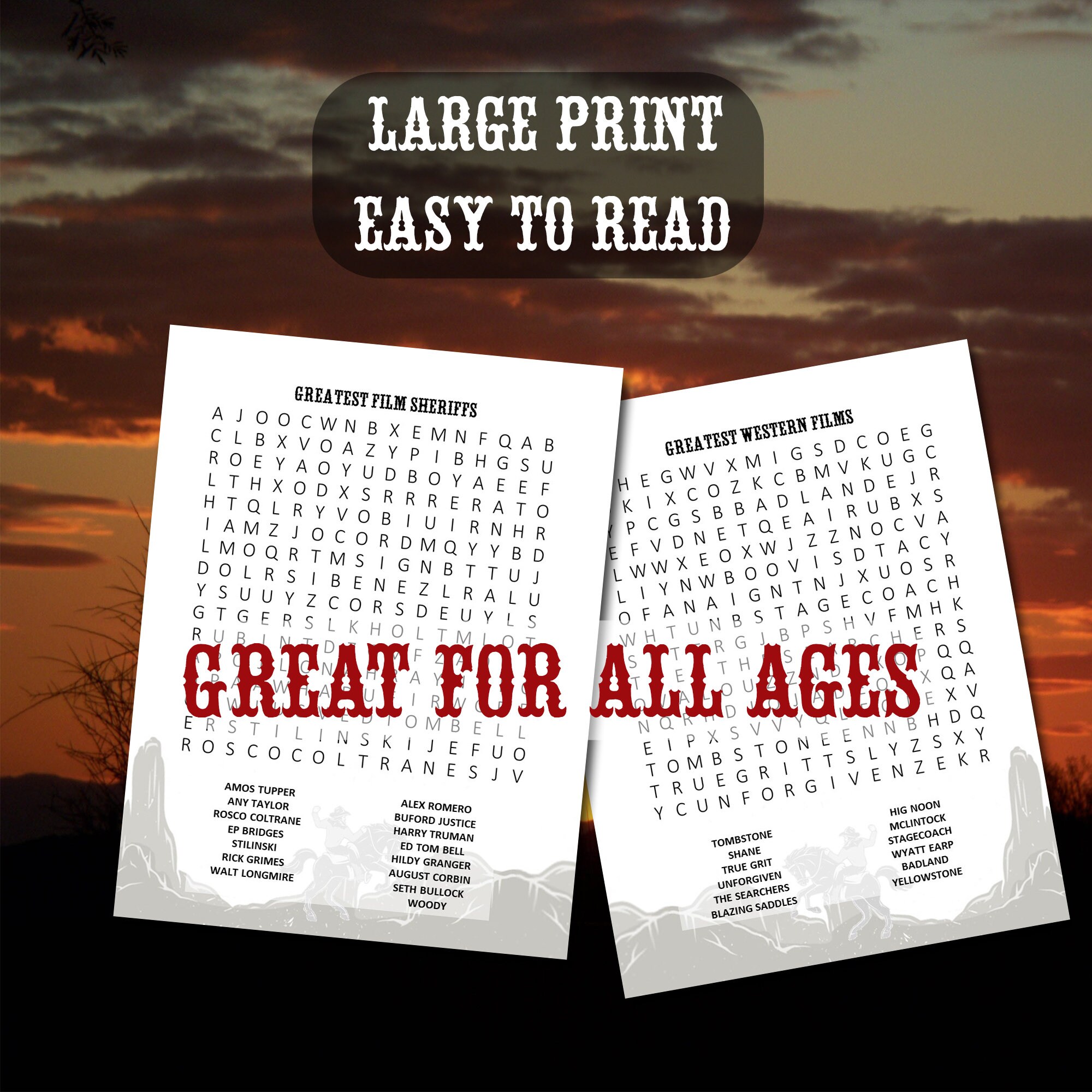 Hollywood Cowboy Word Search | 20 Puzzles, Western Theme (PDF Download ...