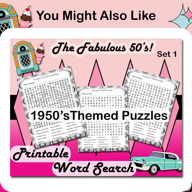 1950s Word Search | Boomer Themed | Set 2, Printable Puzzles (PDF ...