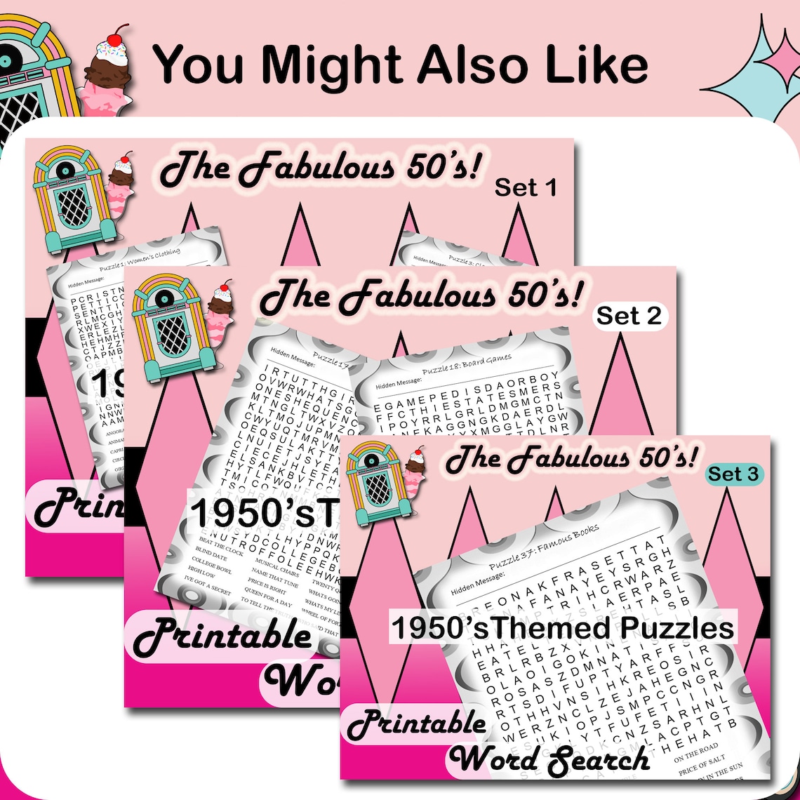 Printable Word Search | Fabulous 50's Set 4| PDF Game| 20 Puzzles ...