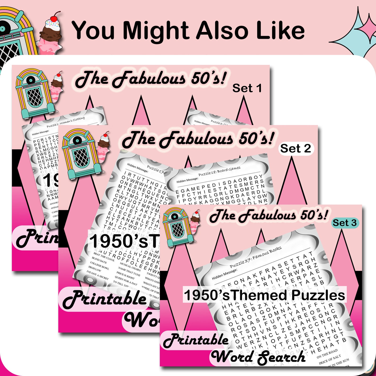 1950s Word Search | 24 Printable Puzzles & Answers (PDF Download) - Etsy