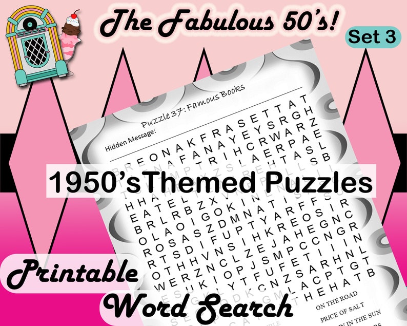 1950s Theme Word Search | 20 Puzzles & Answers (PDF) - Etsy