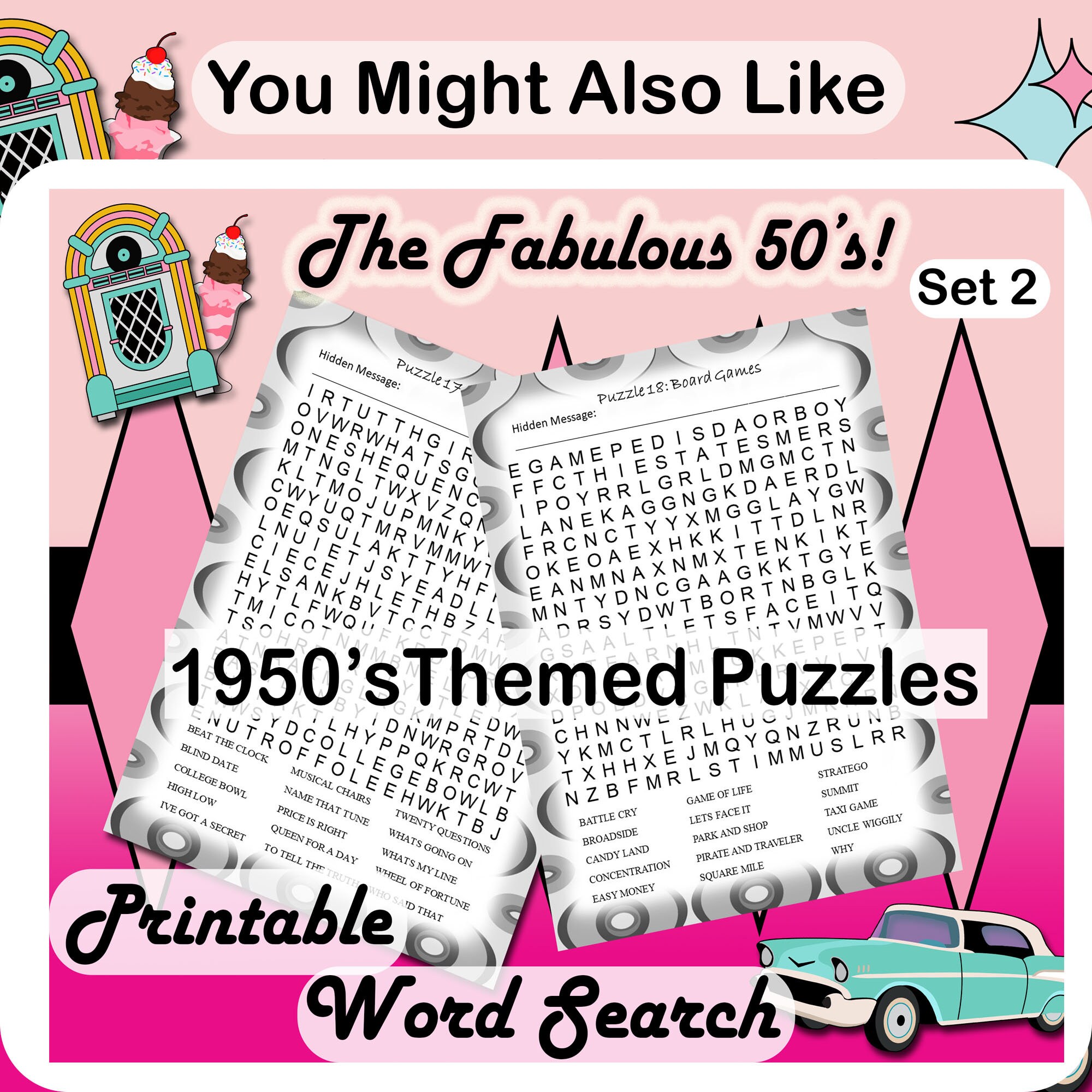 Fabulous 50's Printable Word Search PDF Game | Set 1 | 20 Puzzles ...
