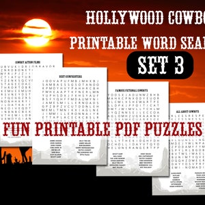 Hollywood Cowboy Printable Word Search PDF Game | Set 3 | 20 Puzzles ...