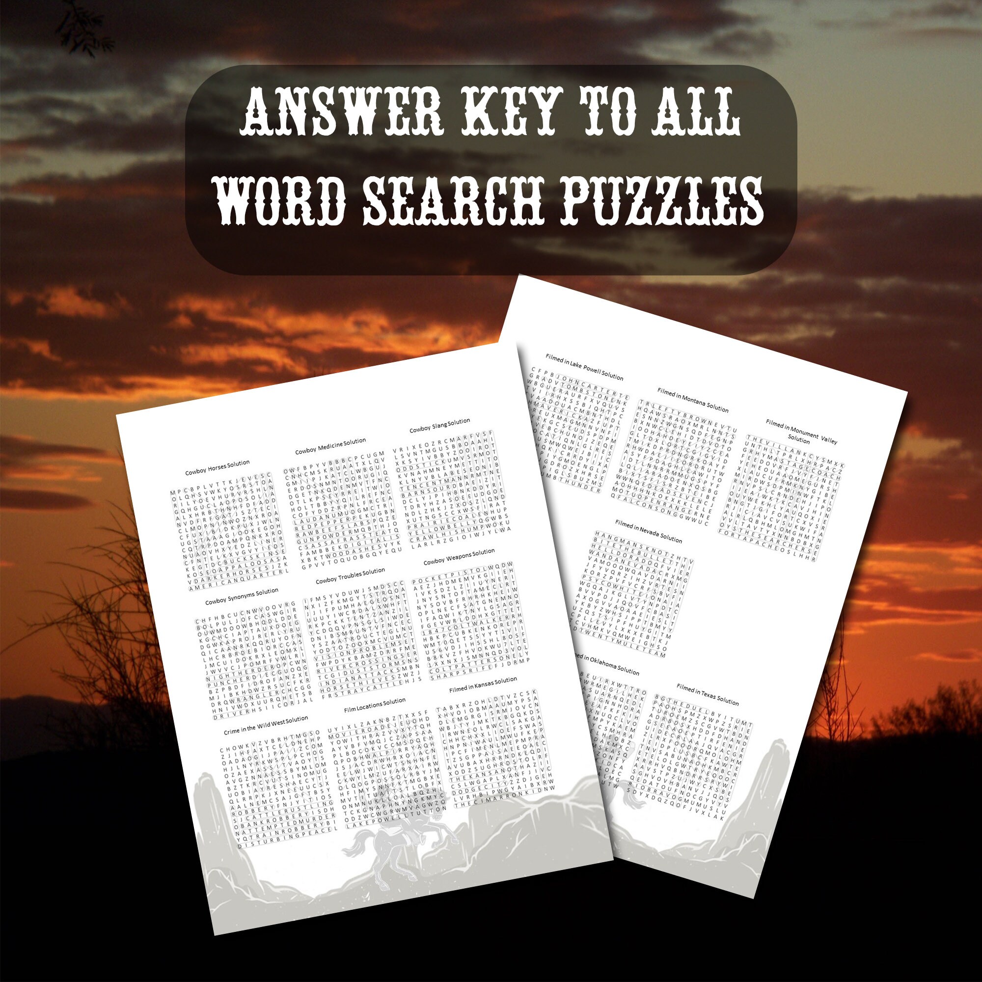 Hollywood Cowboy Printable Word Search PDF Game | Set 2 | 20 Puzzles ...