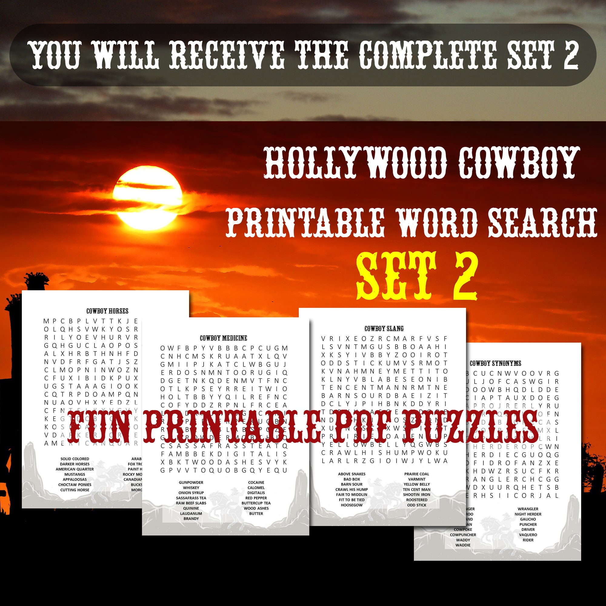 Cowboy Word Search Puzzle Bundle | Western Theme (PDF Download) - Etsy