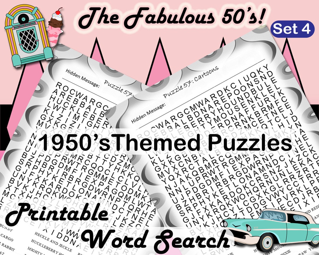 Printable Word Search | Fabulous 50's Set 4| PDF Game| 20 Puzzles ...