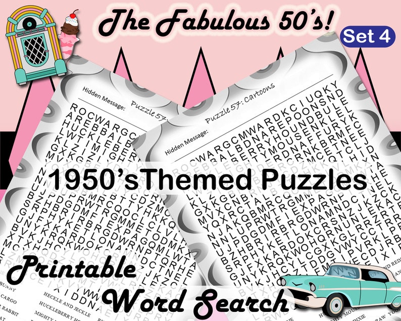 Printable Word Search | Fabulous 50's Set 4| PDF Game| 20 Puzzles ...