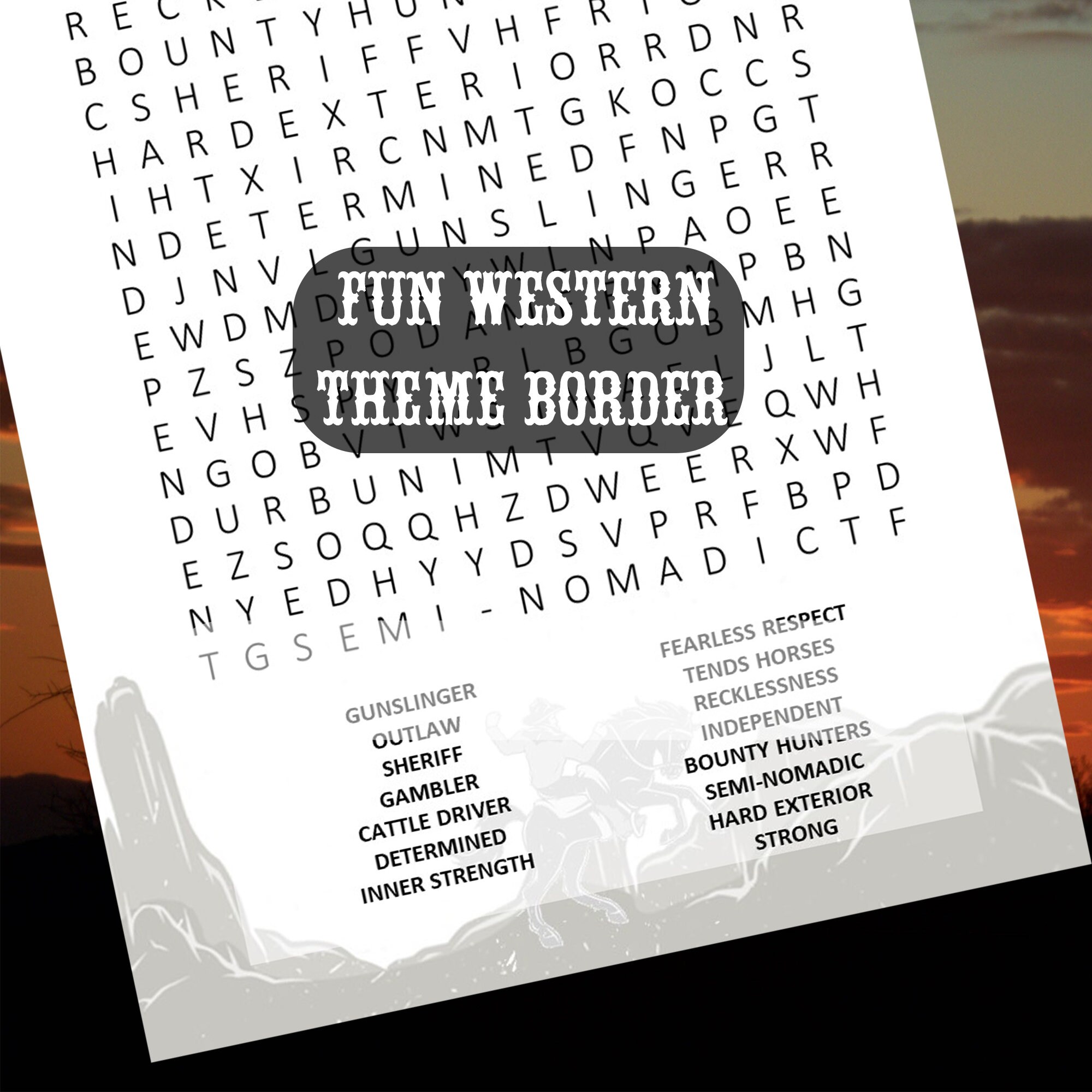 Hollywood Cowboy Word Search | 20 Puzzles, Set 1 (printable PDF) - Etsy