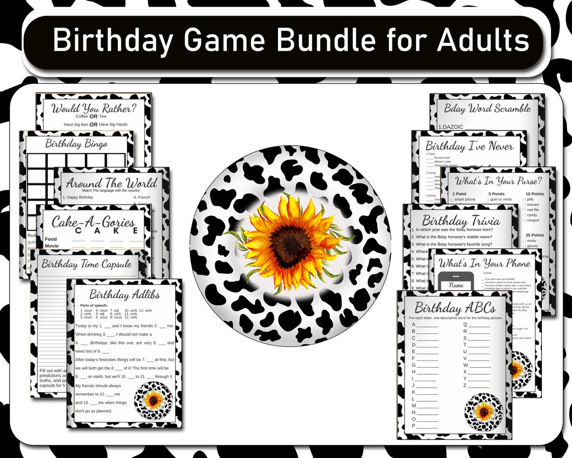 Adult Birthday Game Bundle Printable PDF 12 Games Word Scramble Instant ...