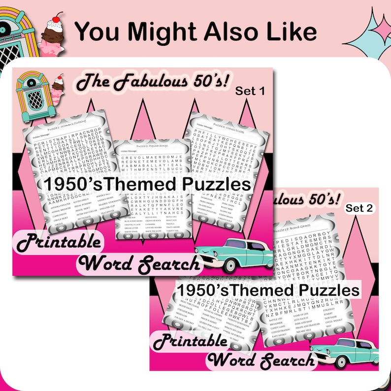 Printable Word Search Set3 Fabulous 50's PDF Set 3 20 Puzzles & Answers ...