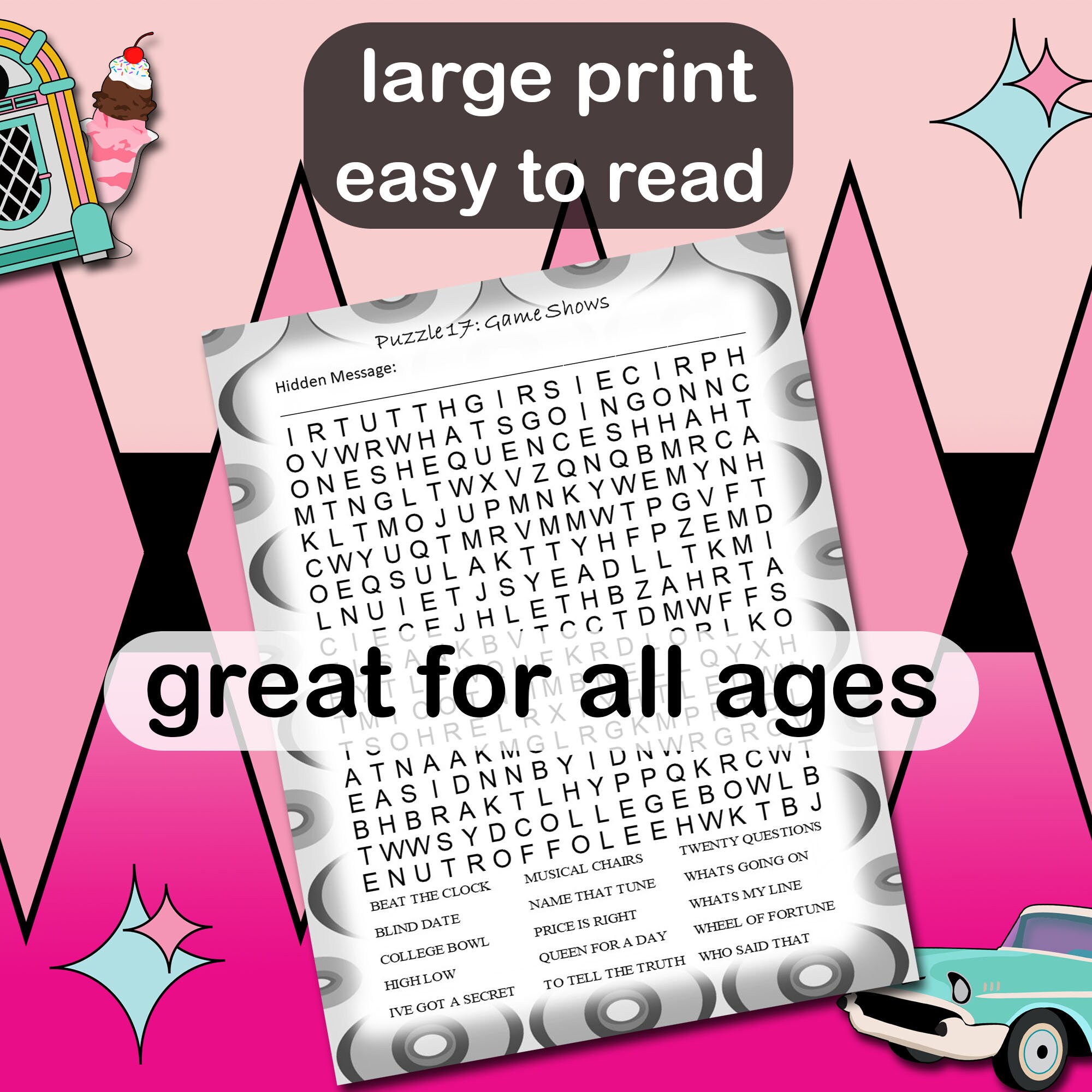 Printable Word Search Fabulous 50's PDF Set 2 20 Puzzles & Answers ...