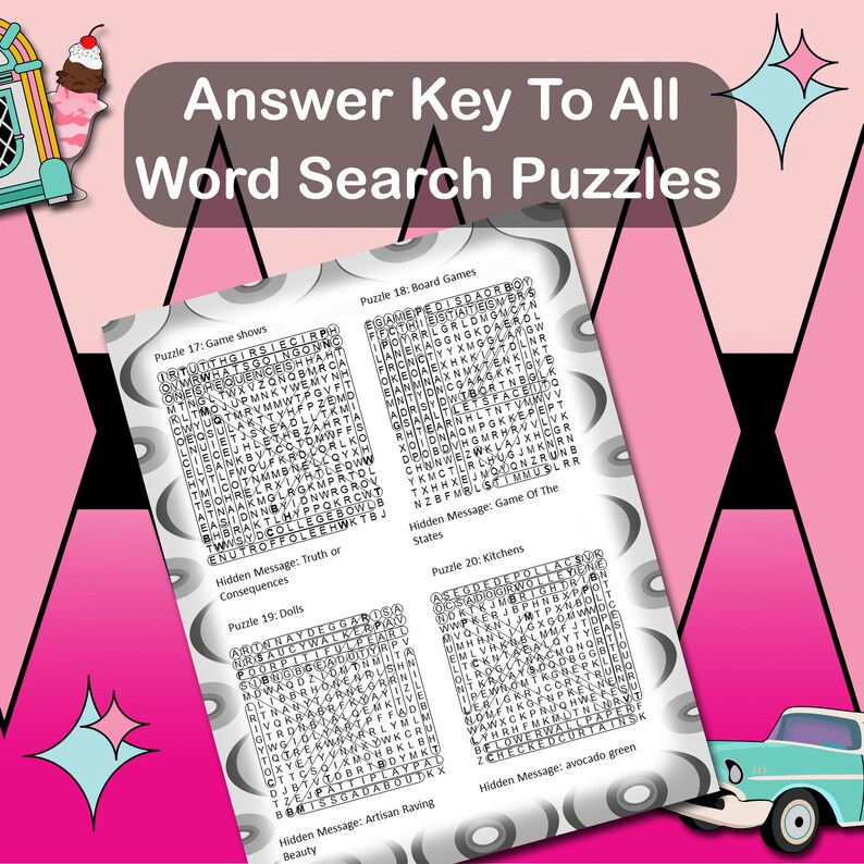 Printable Word Search Fabulous 50's PDF Set 2 20 Puzzles & Answers ...