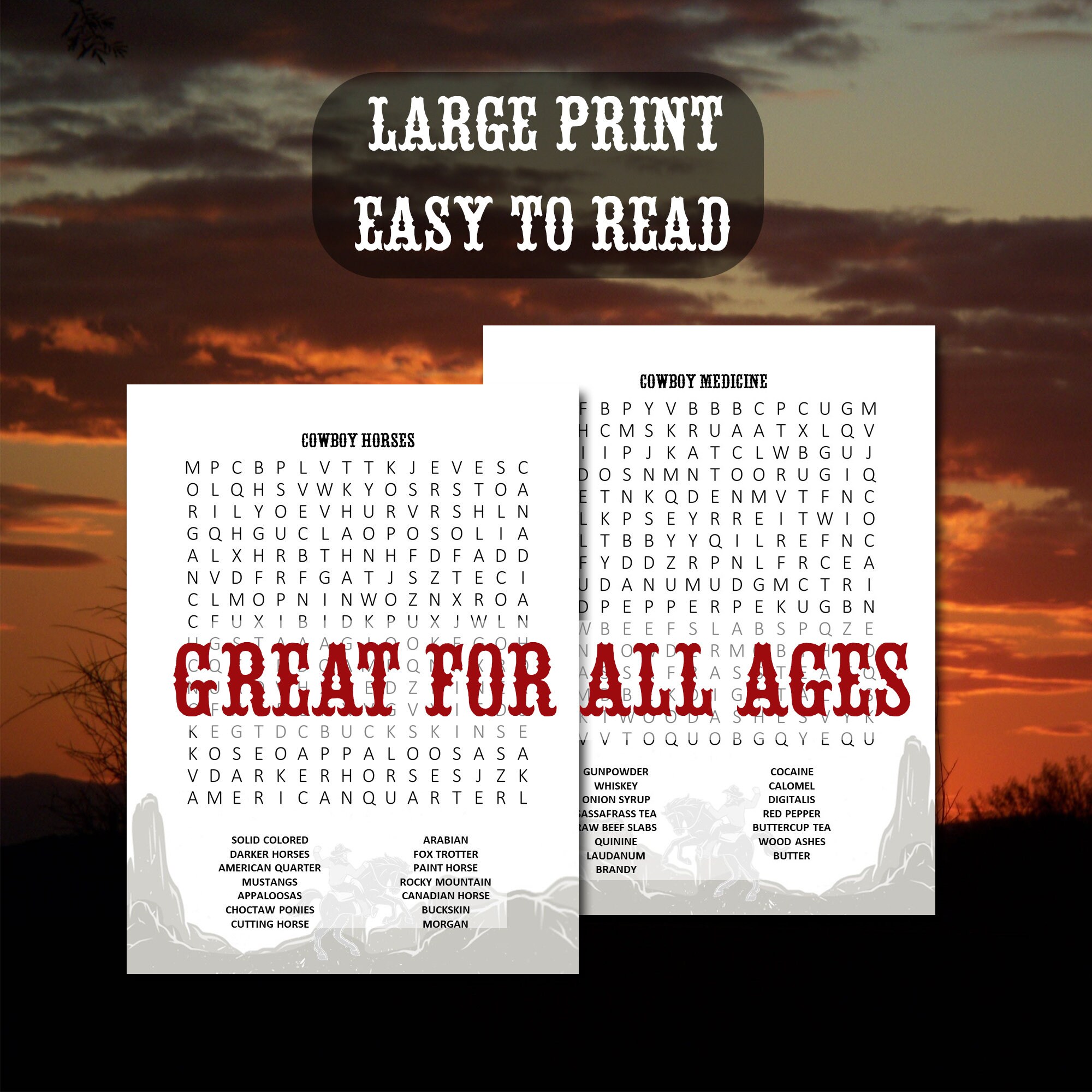 Hollywood Cowboy Printable Word Search PDF Game | Set 2 | 20 Puzzles ...