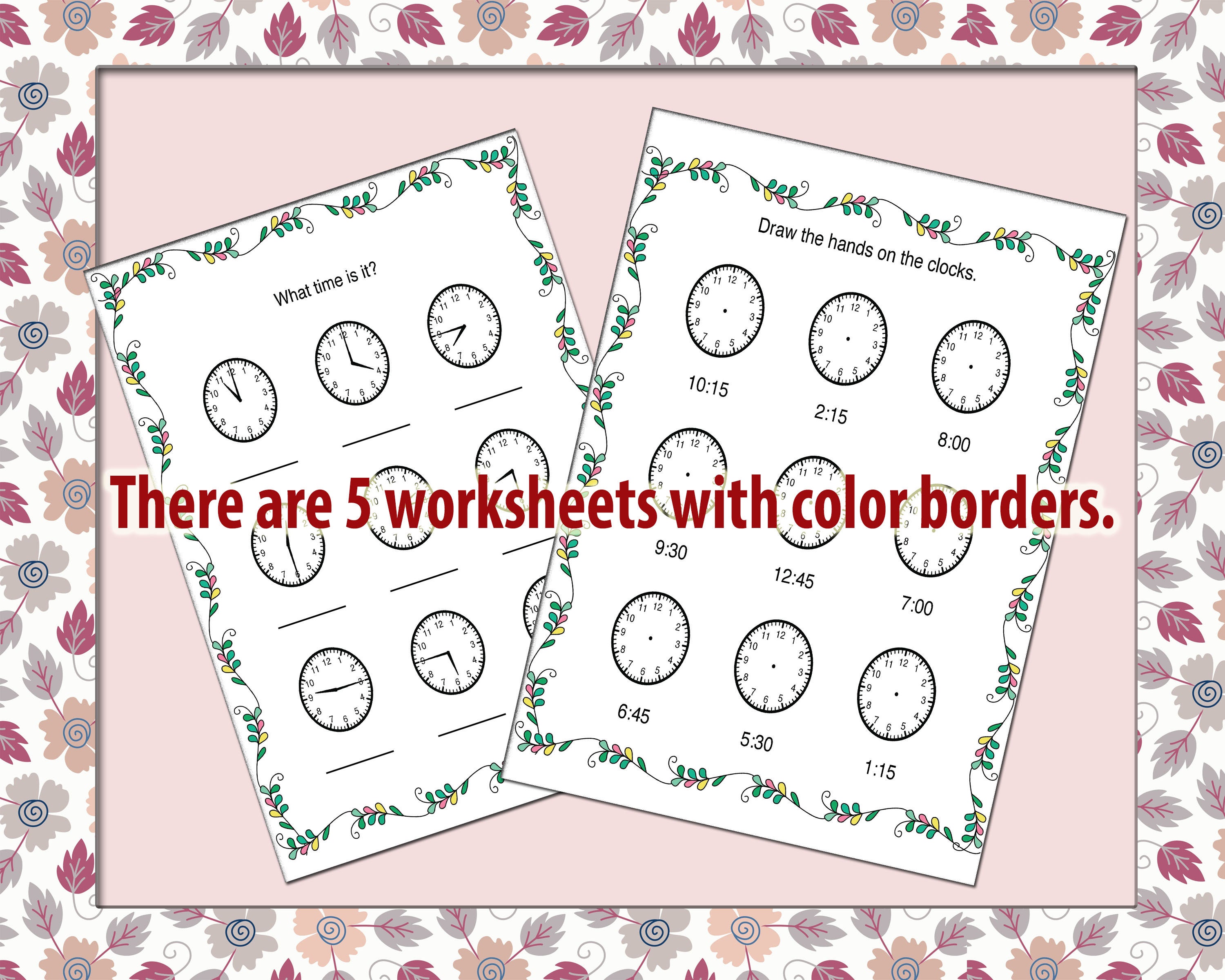 Telling Time Printable Worksheets Color and Black and White Instant ...