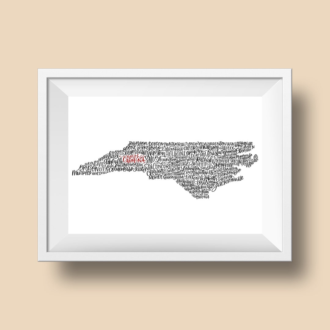 North Carolina Map, Gift for North Carolinian Friend, Cities of NC ...