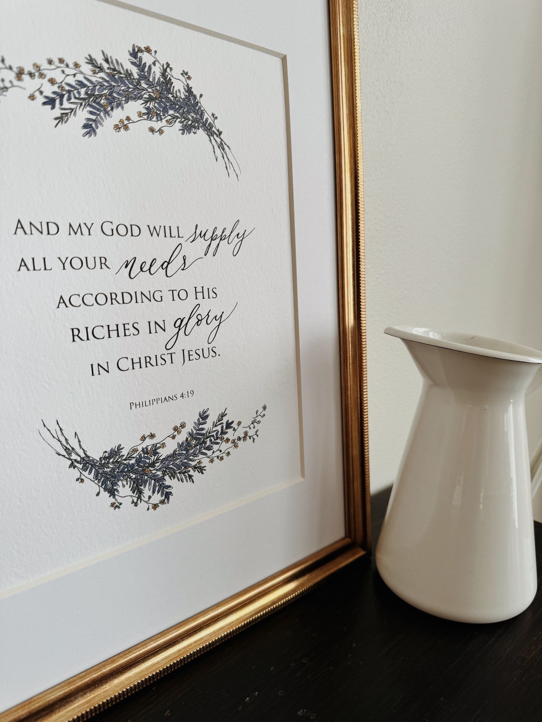 8x10 Philippians 4:19 Calligraphy Font Watercolor Florals Print on ...