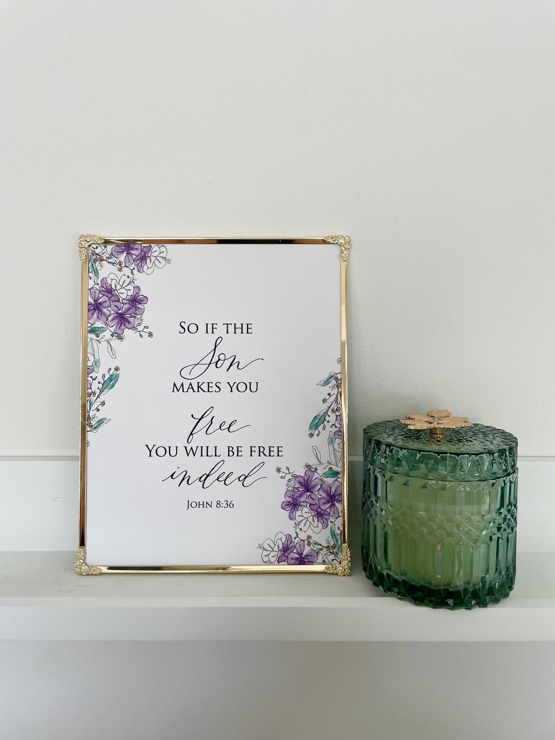 8x10 John 8:36 Calligraphy Font Watercolor Florals Print on Italian ...