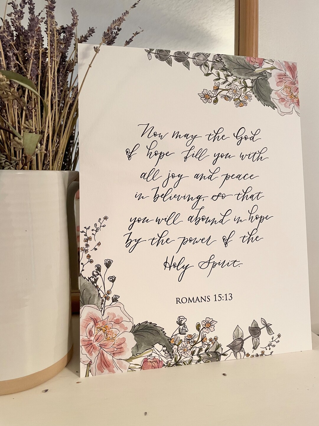 11x14 Romans 15:13 Calligraphy Font Watercolor Florals Print on Italian ...