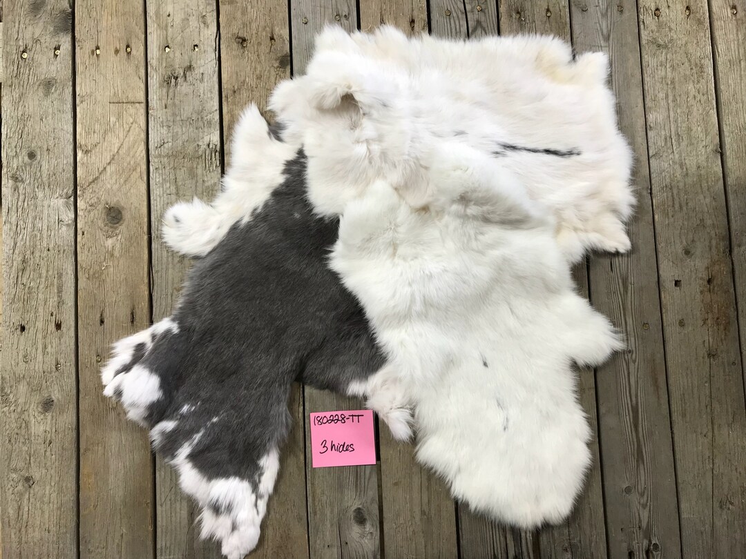 Lot of 3 Assorted Rabbit Hides- as Shown- Natural Rabbit Fur- No ...