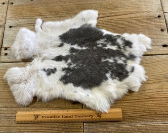 One Average Broken Tri-colored Spotted Rabbit Hide Natural Rabbit Fur ...