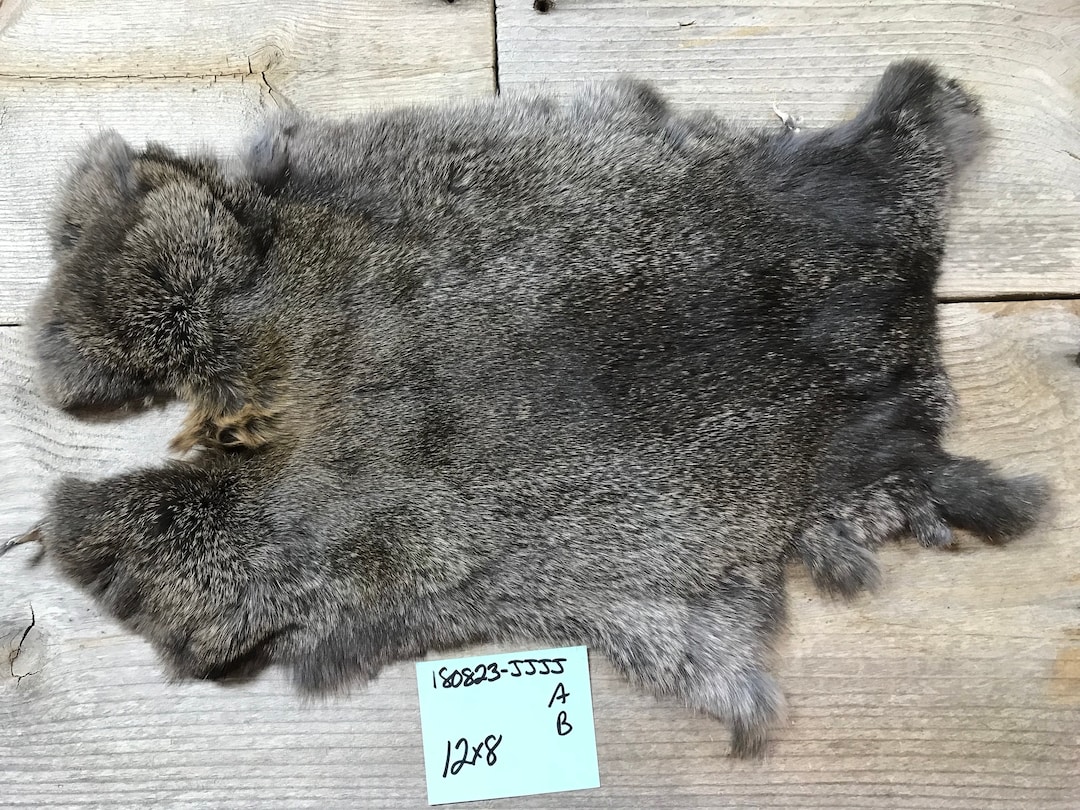 One Average Steel Grey Rabbit Hide- Natural Rabbit Fur- No. 180823-JJJJ ...