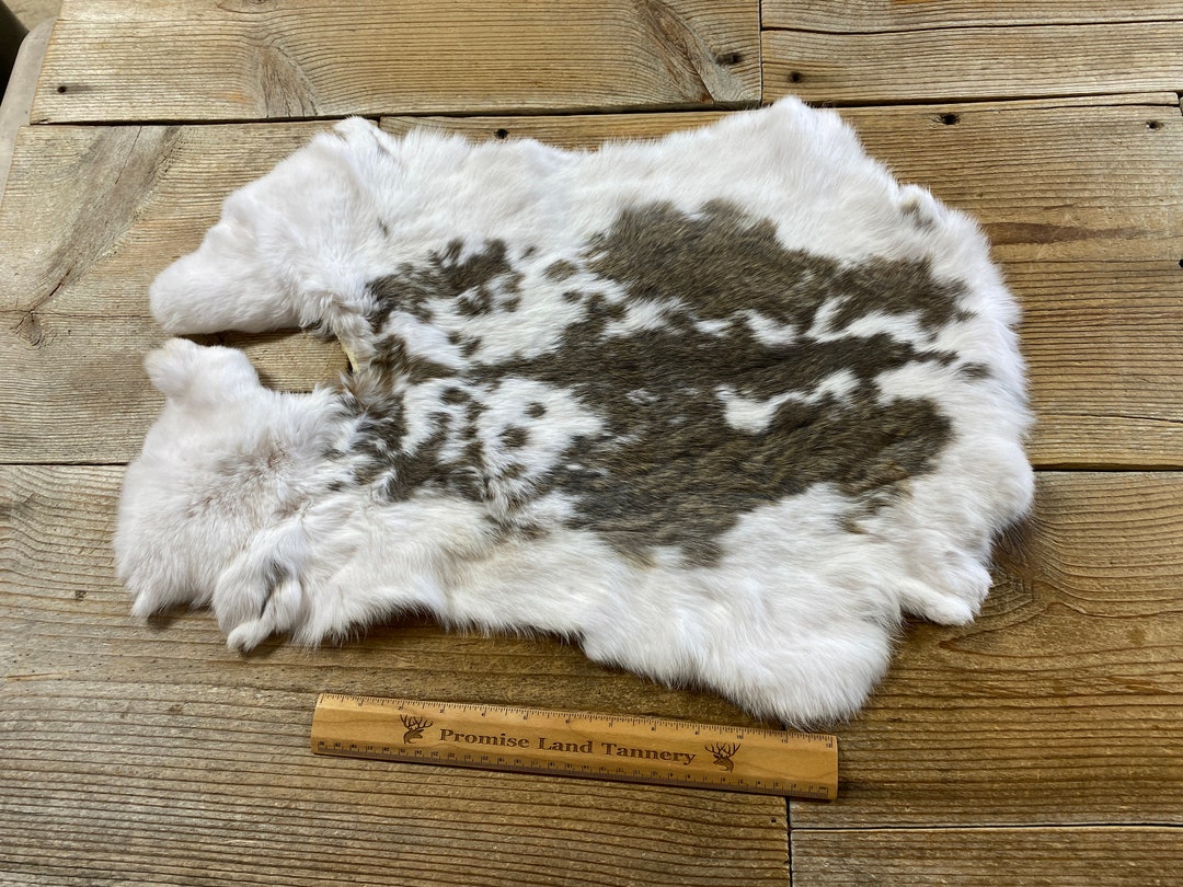 Gray and White Spotted Rabbit Hide - One Jumbo - Natural Rabbit Fur ...