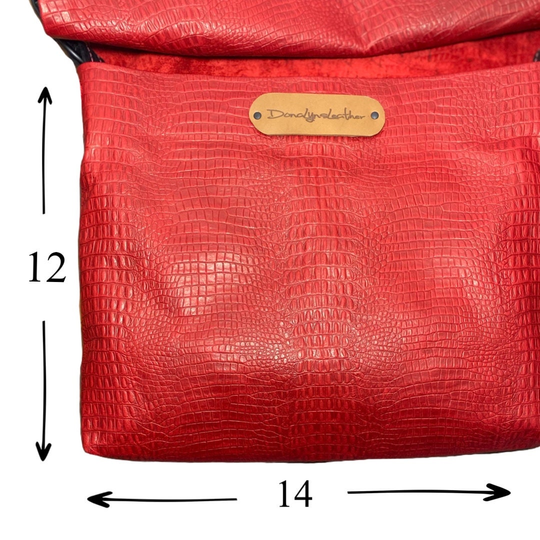 Berry Red Leather Slouch Bag, Custom Leather Purse, Alligator Bag, Red ...