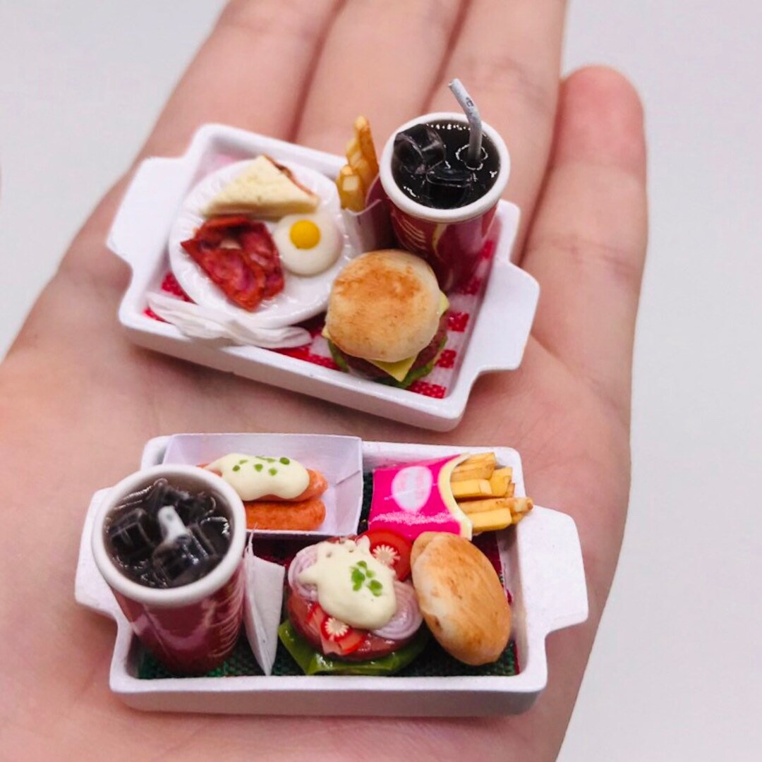 2 Set Miniature American Breakfast on Tray,miniature Hot Dog & Burger ...