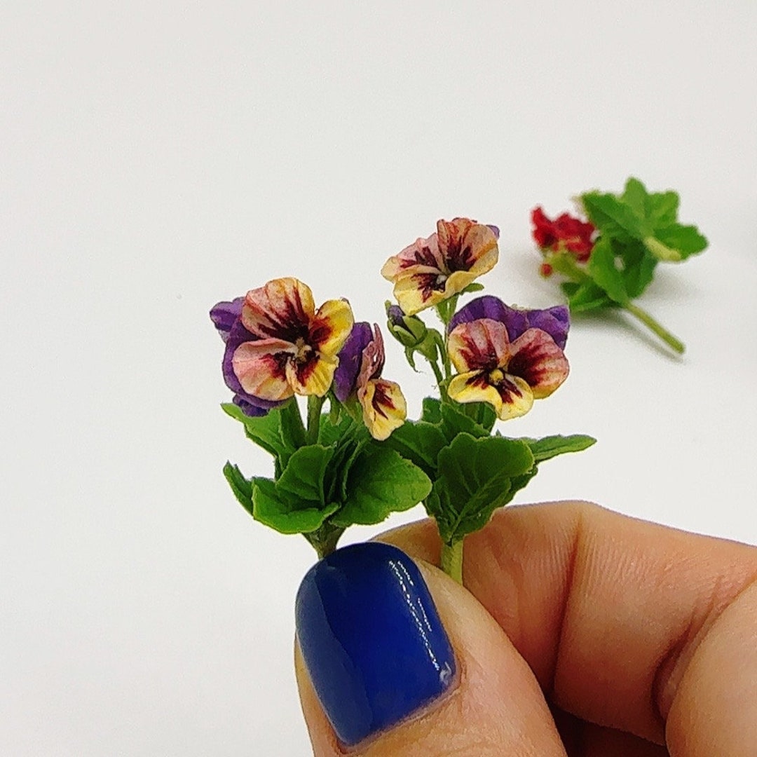 2 Pieces Miniature Pansy Clay Polymer, Miniature Decorate for Garden ...