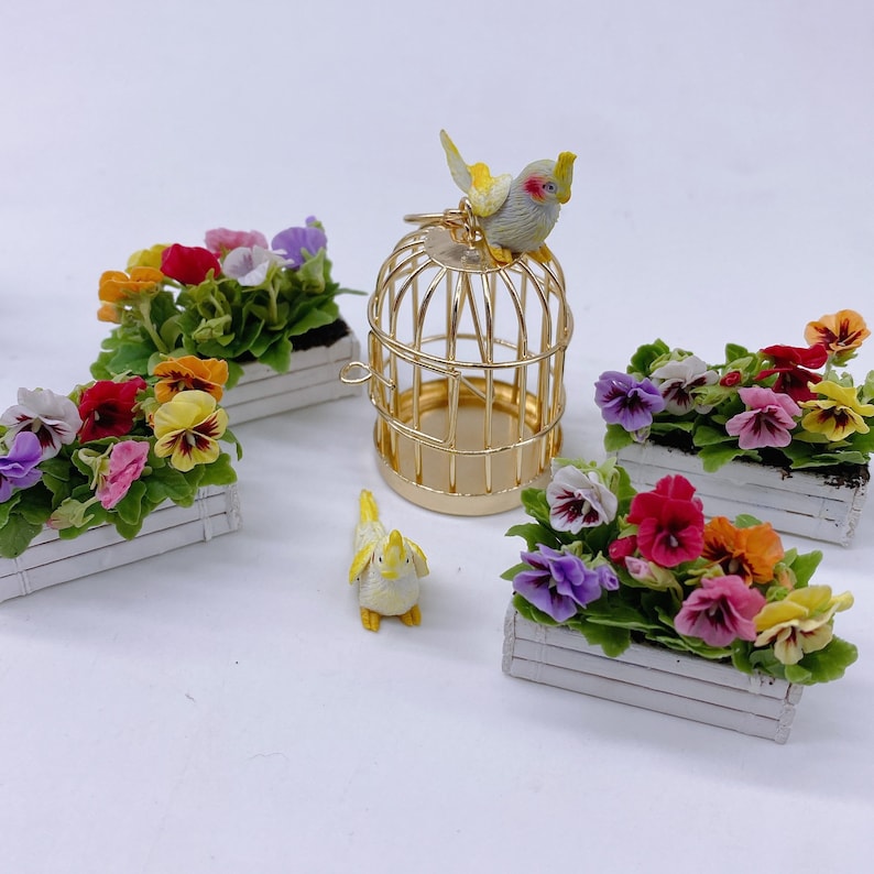 Miniature Clay Pansy in White Wood Box, Dollhouse Fairy Garden 1:12 - Etsy