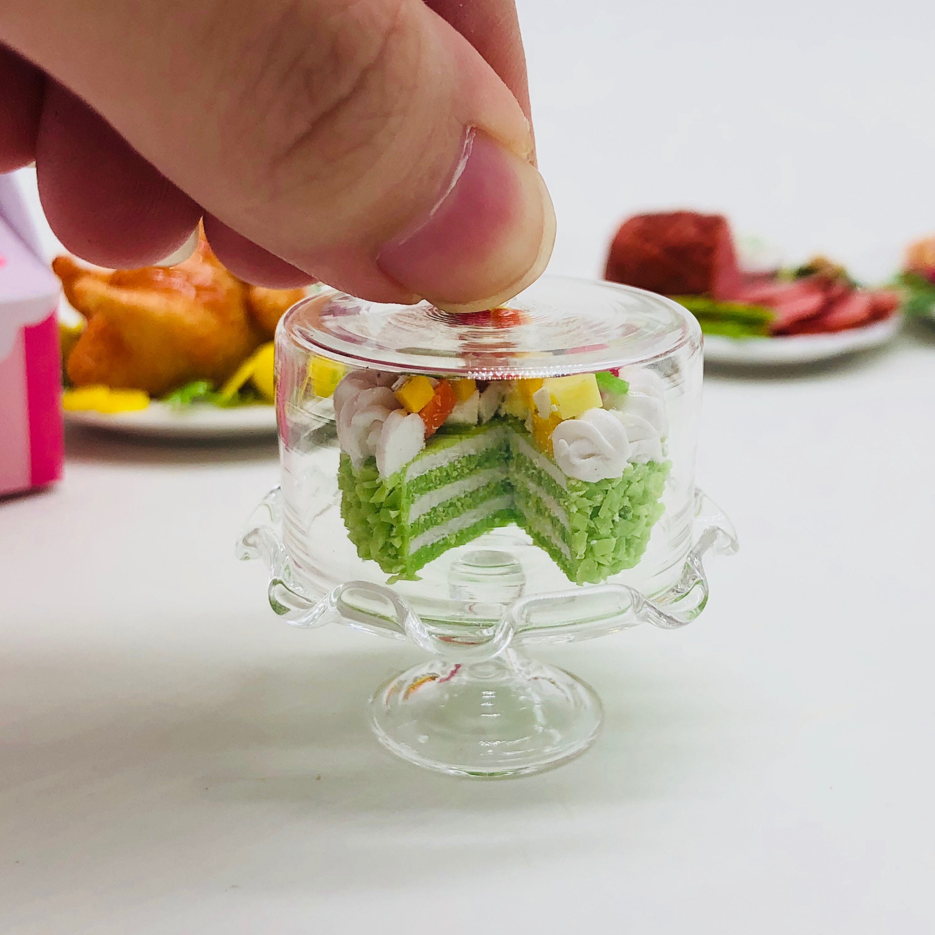 Miniature Cake With Glass Stand: Dollhouse Sweet Collection - Etsy