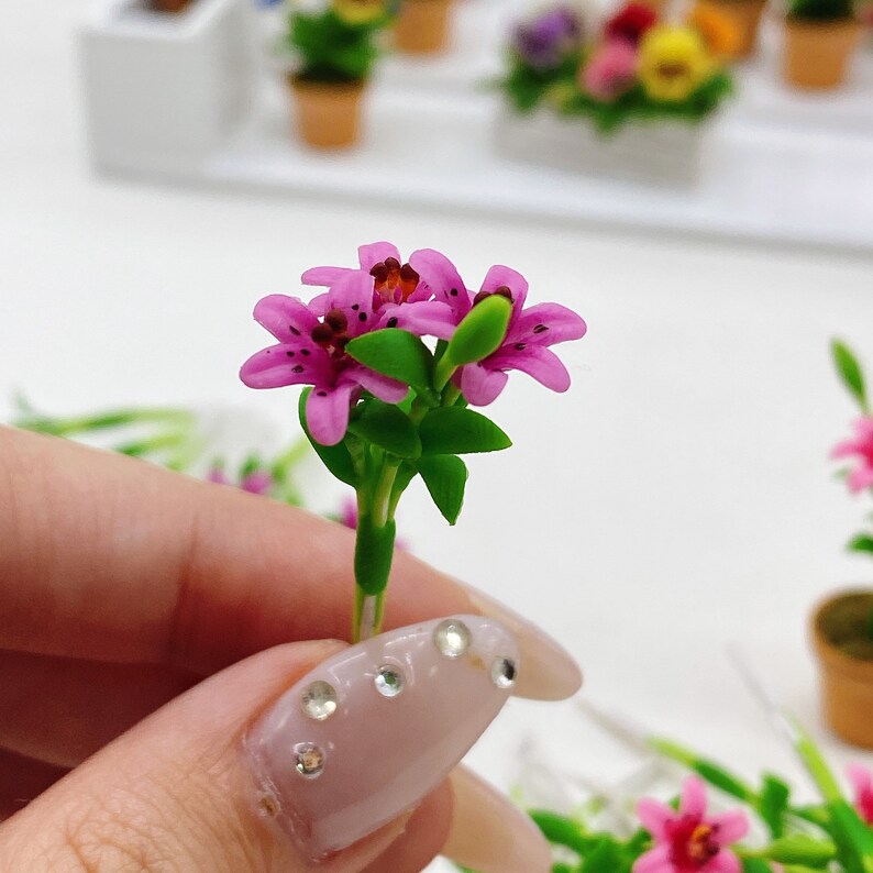 5 Bouquets Miniature Lily Miniature Garden Dollhouse Made - Etsy