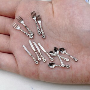 12 Pieces Miniature Set Kitchenware Silver , Rose Gold Knifes, Fork ...
