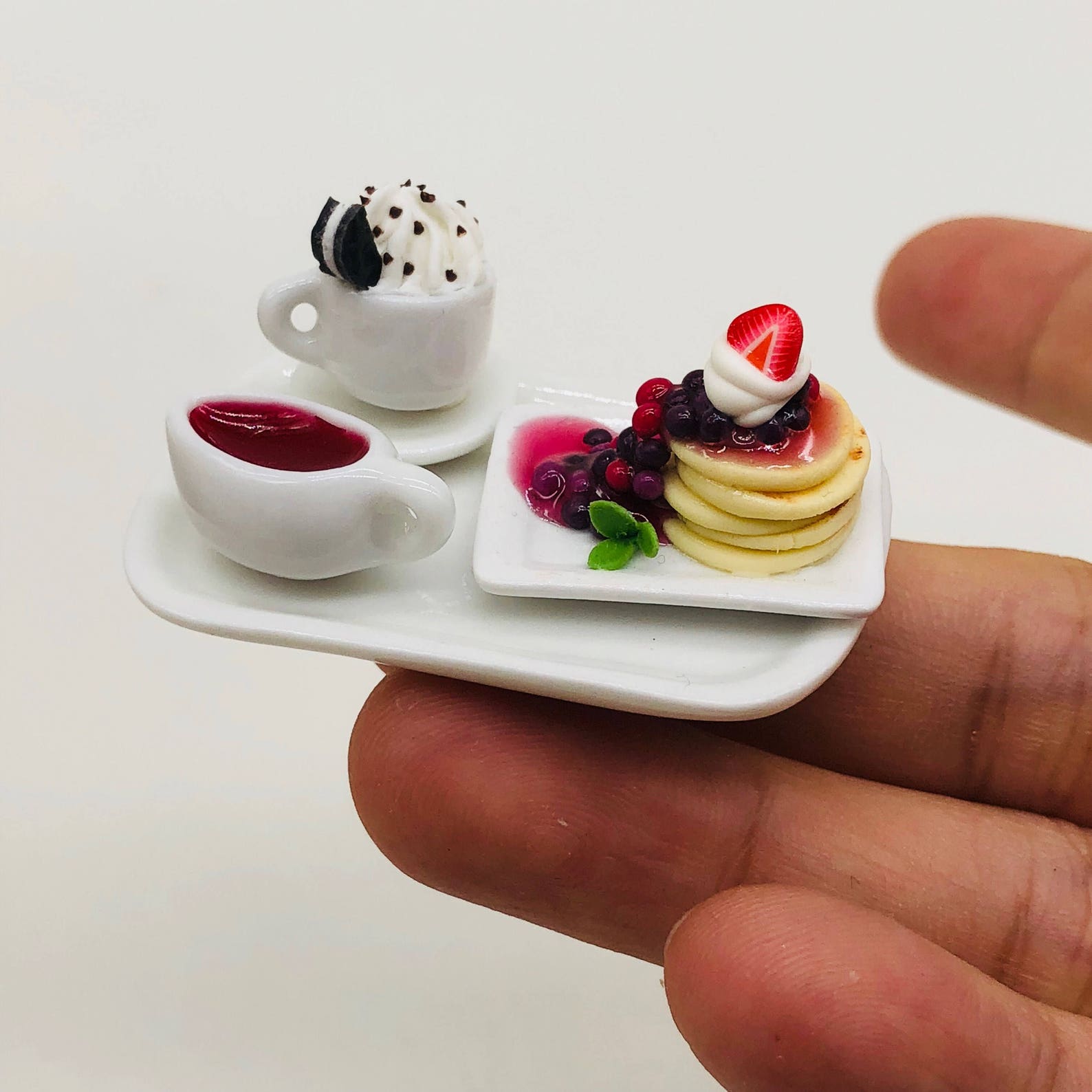 Miniature Pancake With Sauce and Beverage 1:12 for Doll's | Etsy