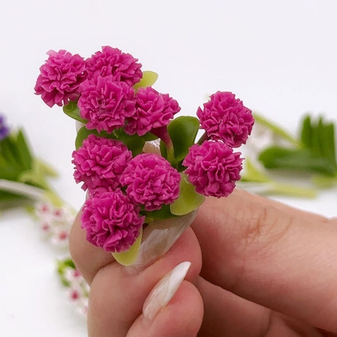5 Pieces Miniature Dark Pink Carnations Flower, Miniature Garden ...