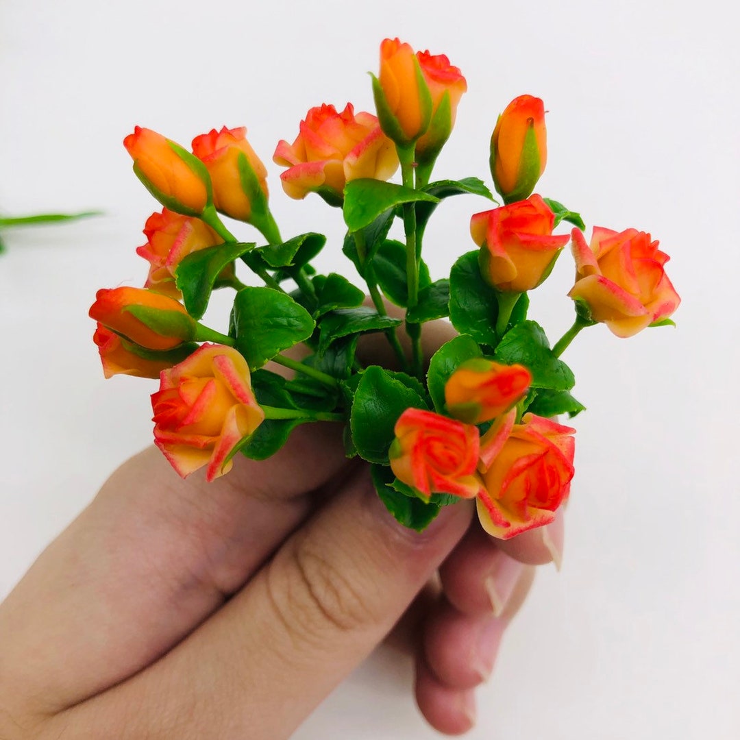 5 Bouquets Miniature Orange Rose, Miniature Garden Dollhouse Size SS ...