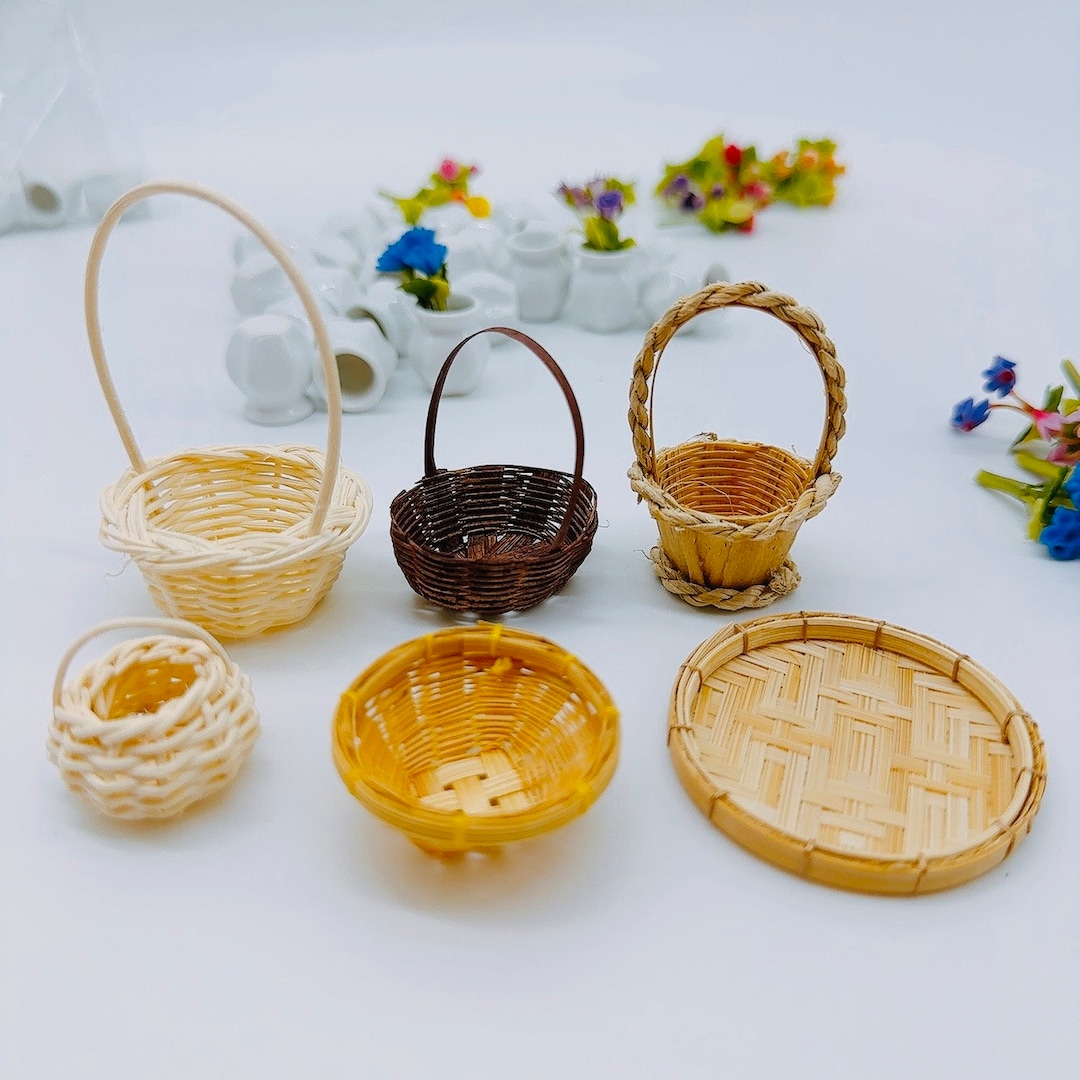 6 Pieces Miniature Wicker Mixed Pattern, Miniature Basket, Miniature ...