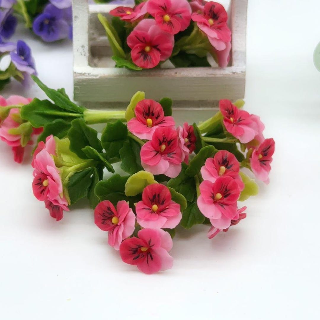 Miniature Pink Pansy, Air Dry Clay Flowers, Dollhouse Garden Decor, 1: ...
