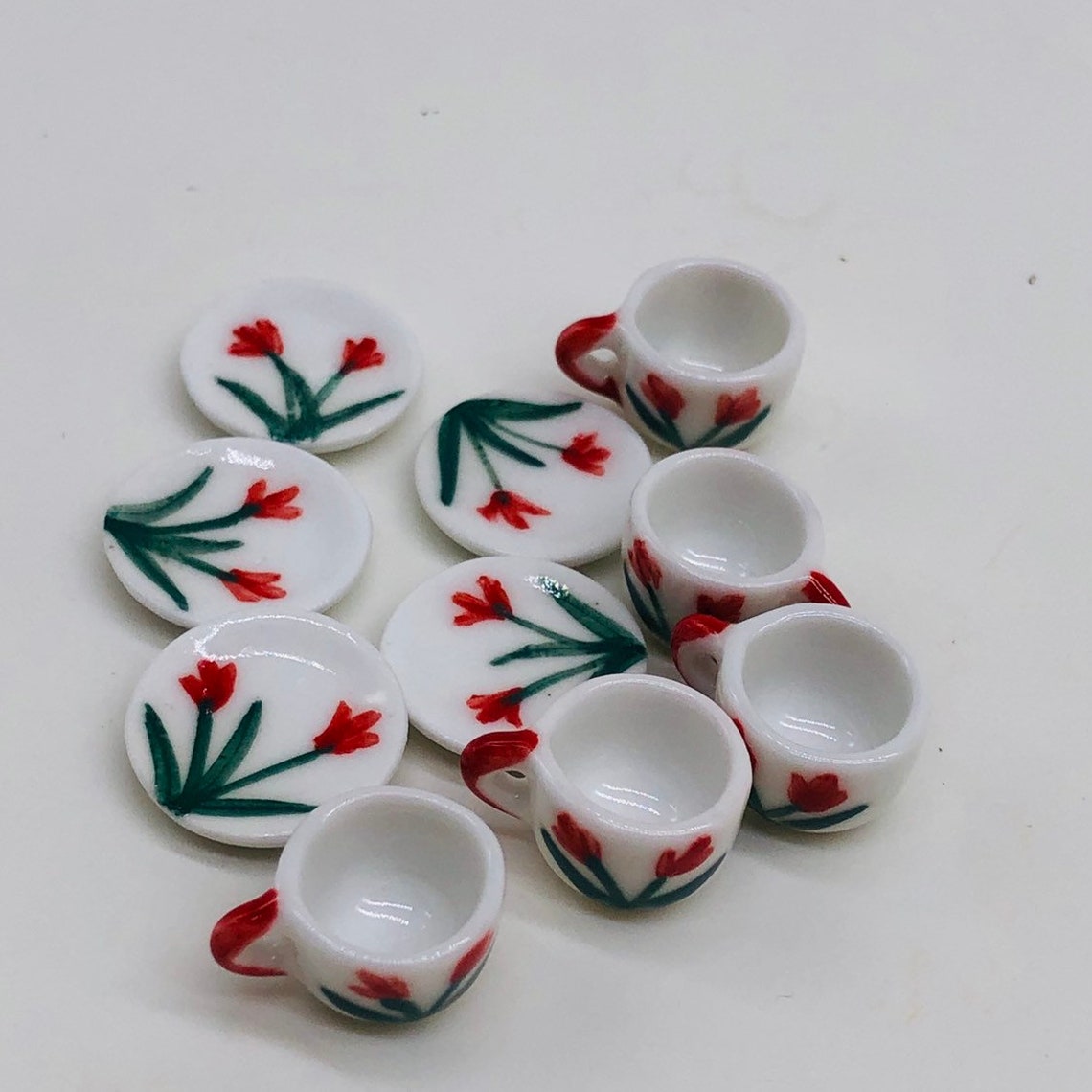 5 Set Miniature Ceramic cup Tulip paint with saucer Miniature | Etsy